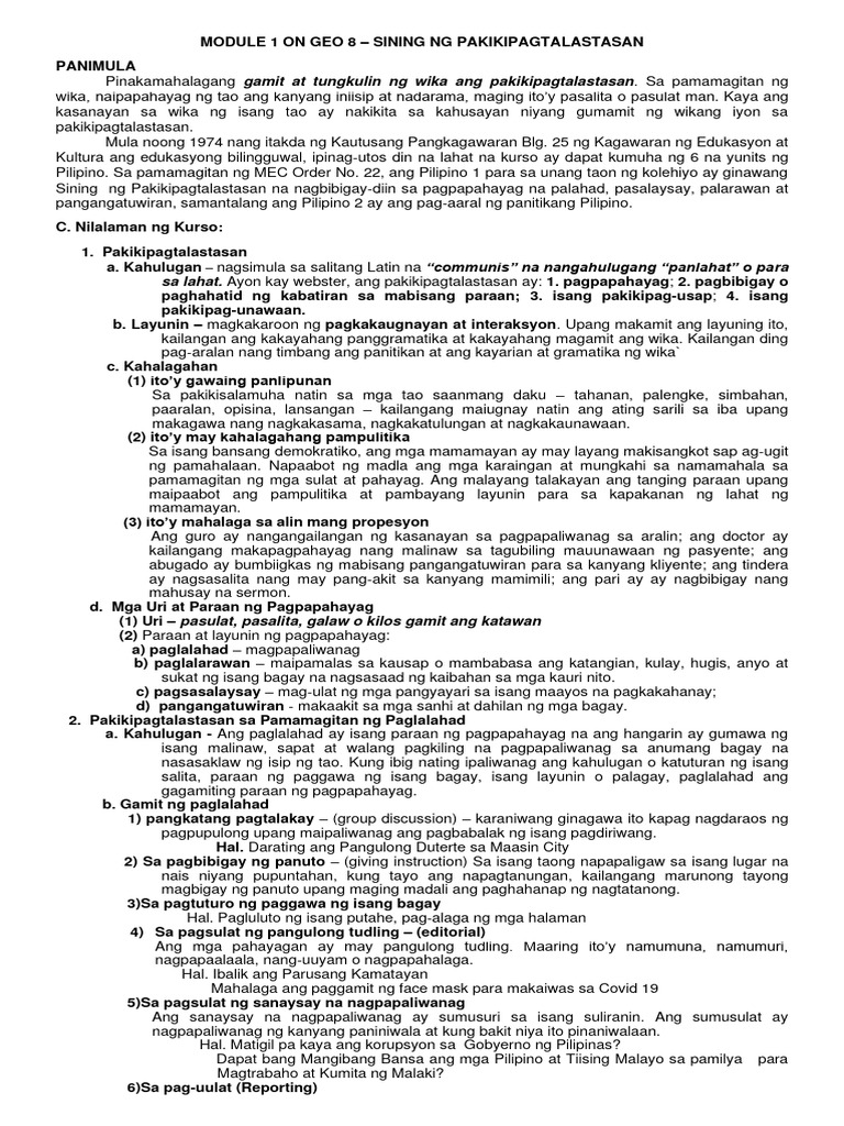 MODULE 1-2 Sining-ng-Pakikipagtalastasan | PDF