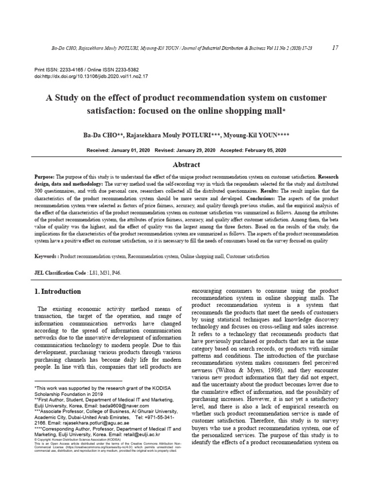 A Study On The Effect of Product Recommendation System On Customer Satisfaction - Focused On The ...