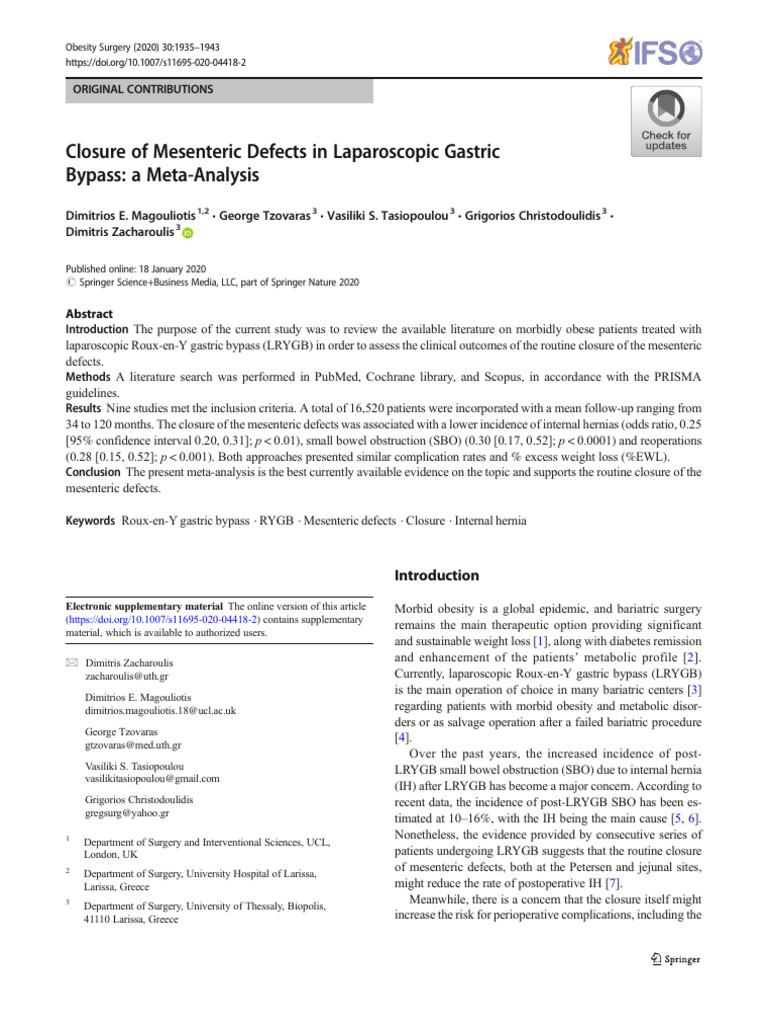 Closure of Mesenteric Defects in Laparoscopic Gastric | PDF | Bariatric ...