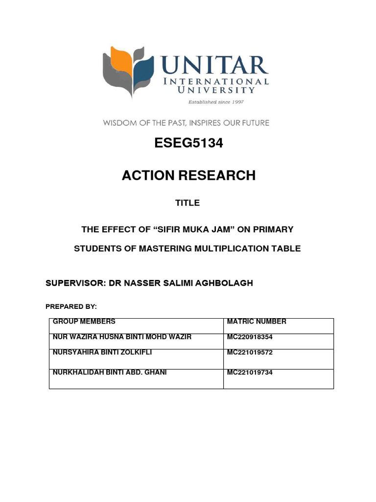 Complete ESEG5134 Action Research Group 2 (Wazira) | PDF
