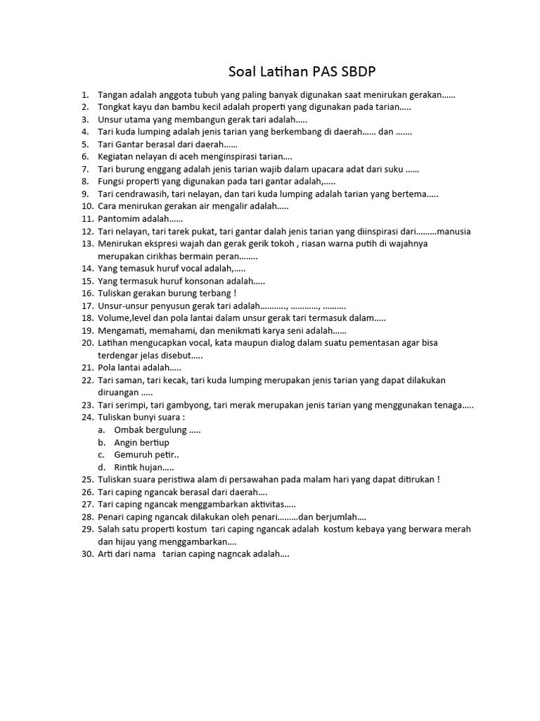 Soal Latihan PAS SBDP | PDF | Kajian Bahasa Asing