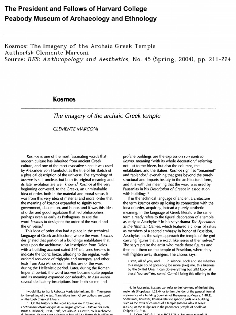 (RES - Anthropology and Aesthetics 45) Clemente Marconi - Kosmos - The ...