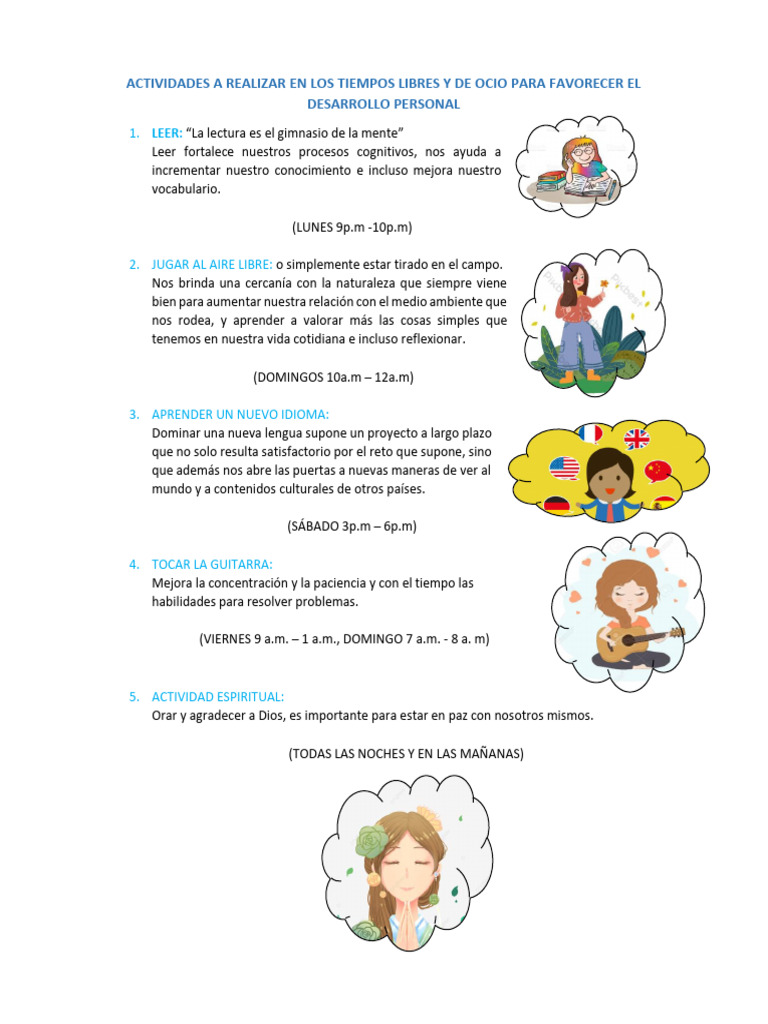 Actividades A Realizar en Los Tiempos Libres y de Ocio para Favorecer ...
