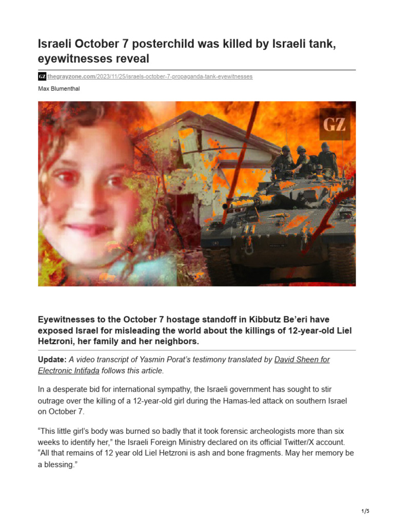 Israeli October 7 Posterchild Was Killed by Israeli Tank Eyewitnesses ...