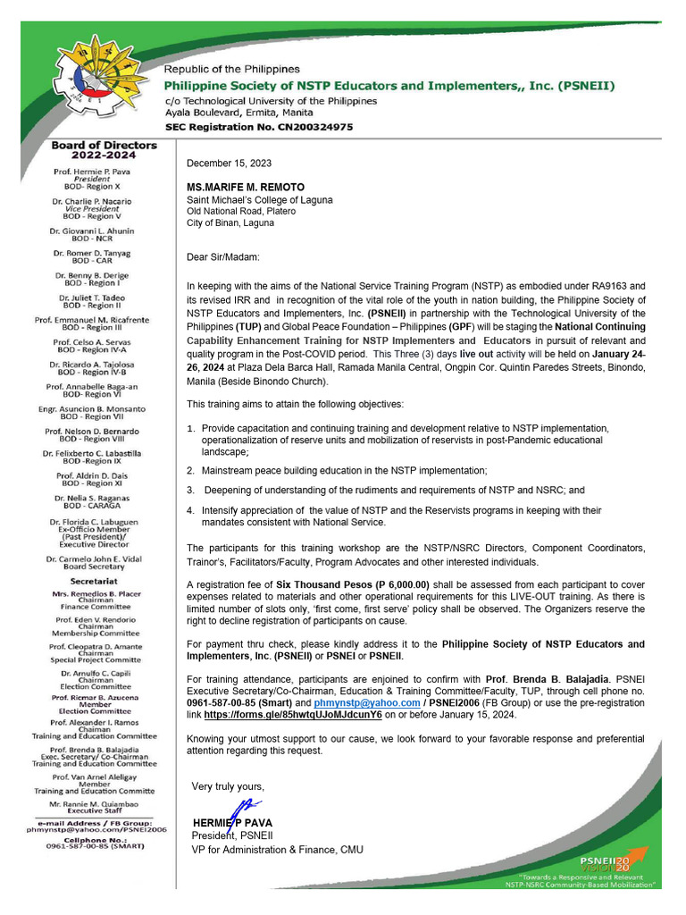 Invitation Letter NSTP | PDF