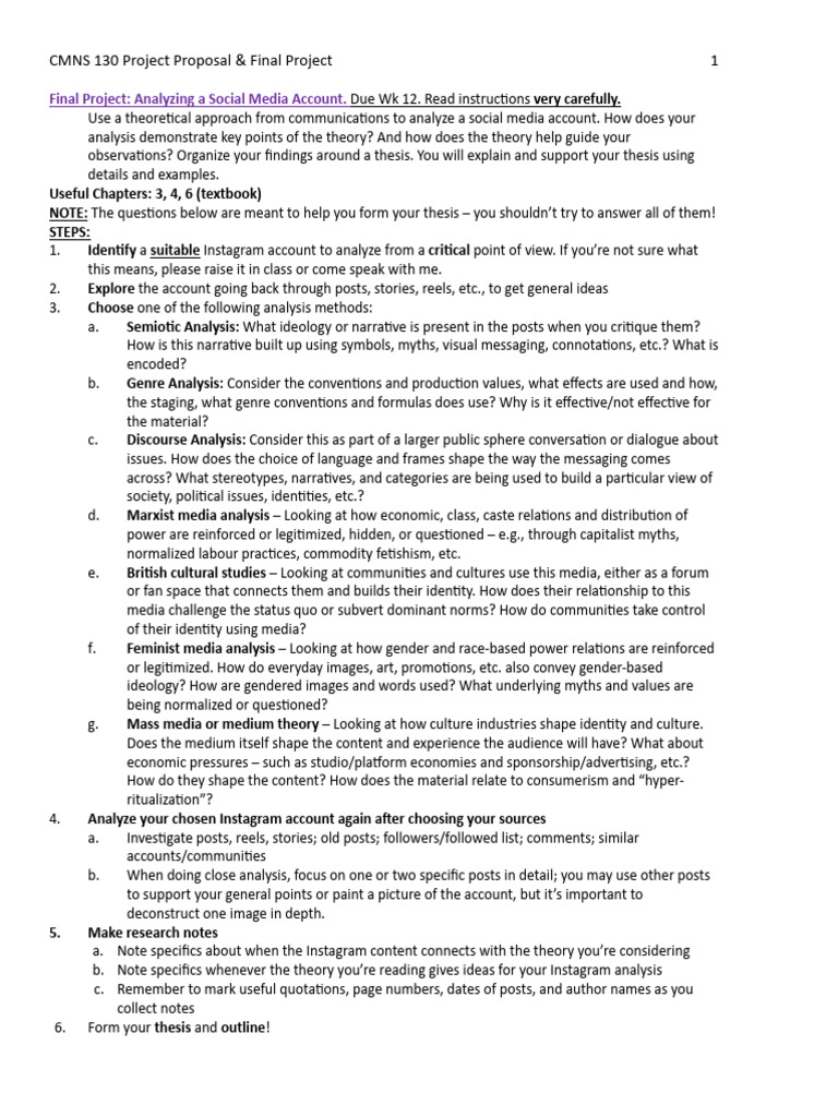 130 Final Project Assignment 1 Pdf Mass Media Ideologies 