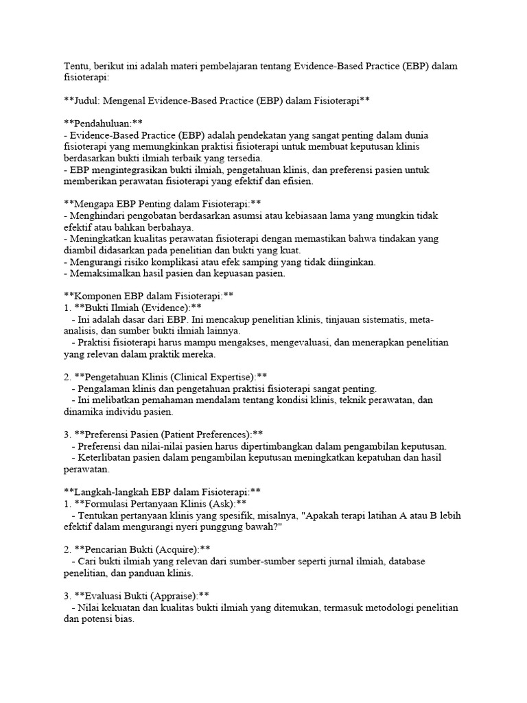 Evidence Based Practice Physiotherapy Pdf