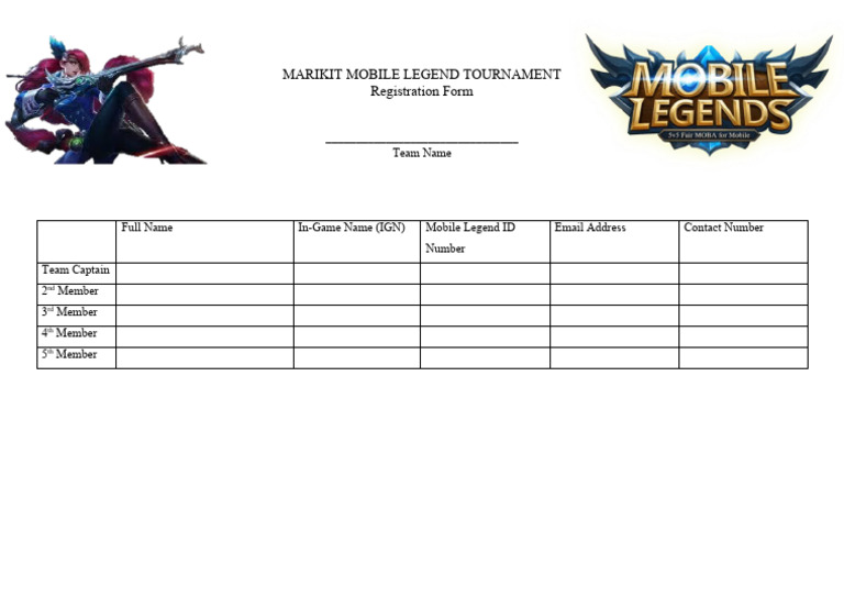 ML Tournament Registration Form | PDF