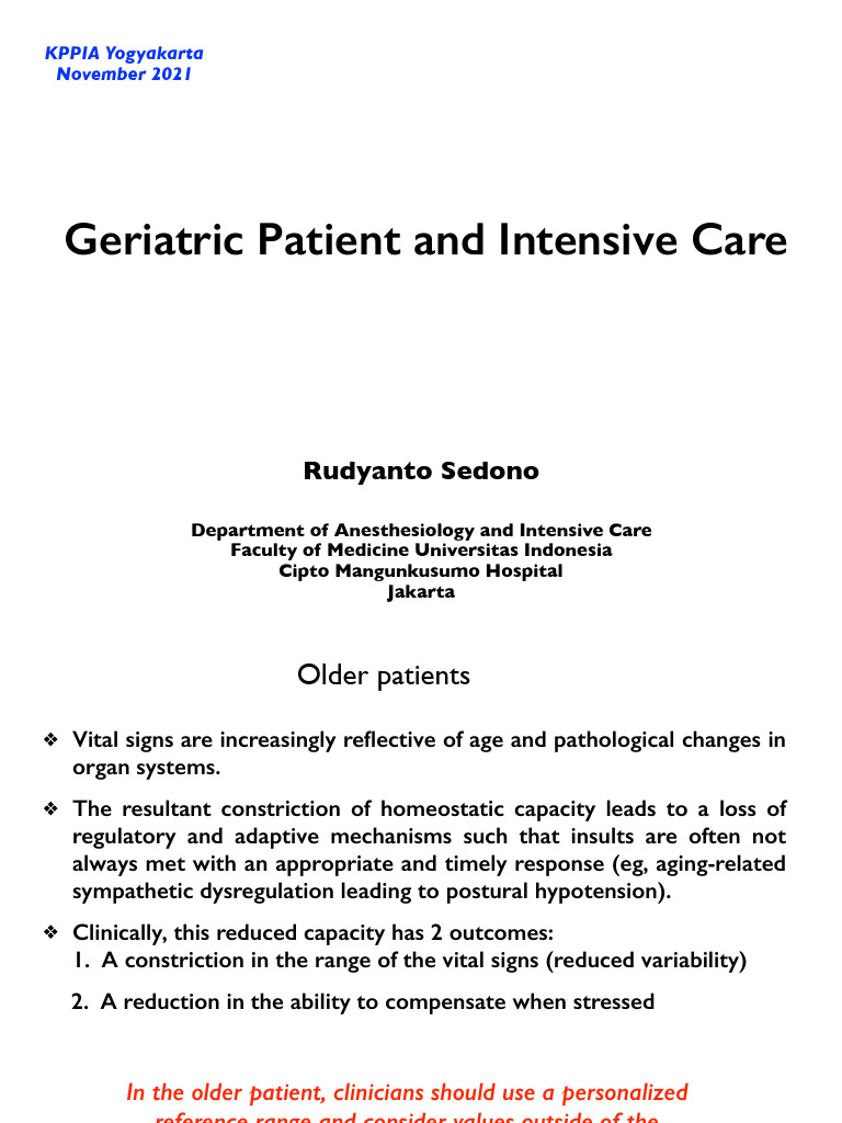 Geriatric Patient and Intensive Care | PDF | Immune System | Geriatrics