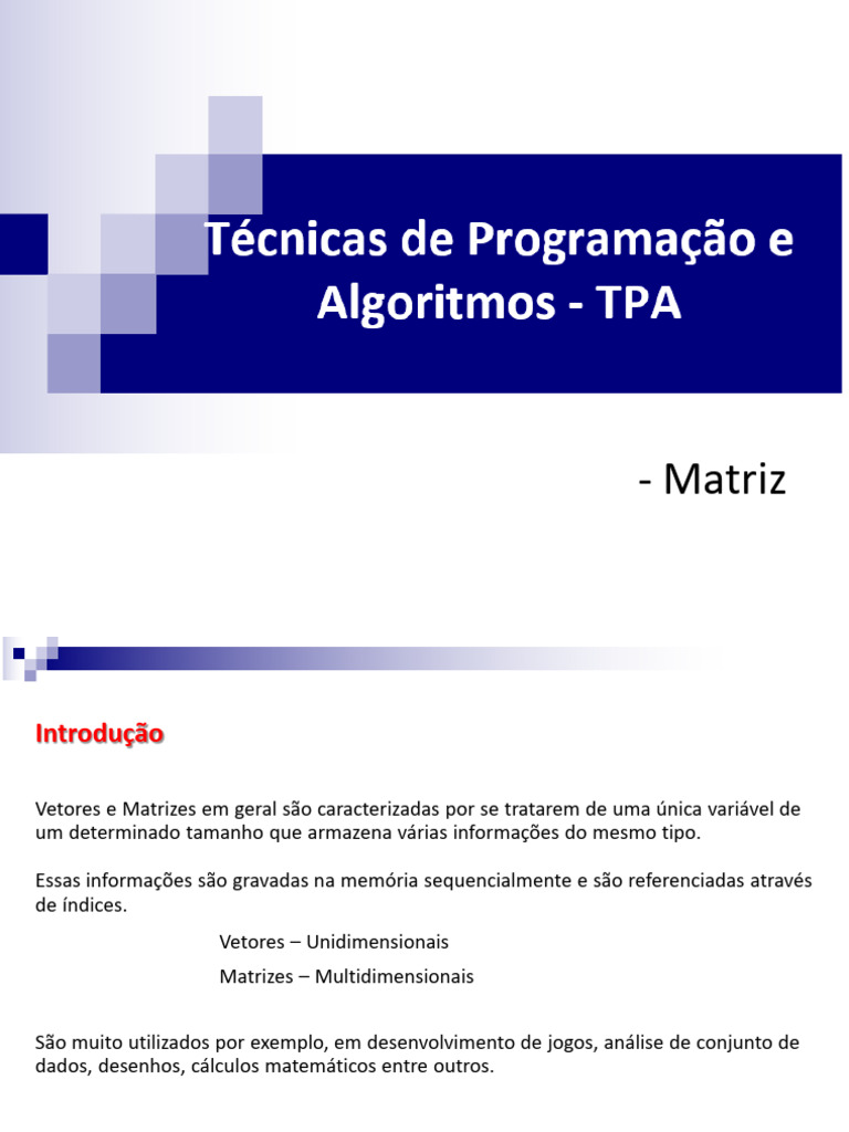 Aula 13 Java Matriz Pdf Matriz Matemática Espaço Vetorial