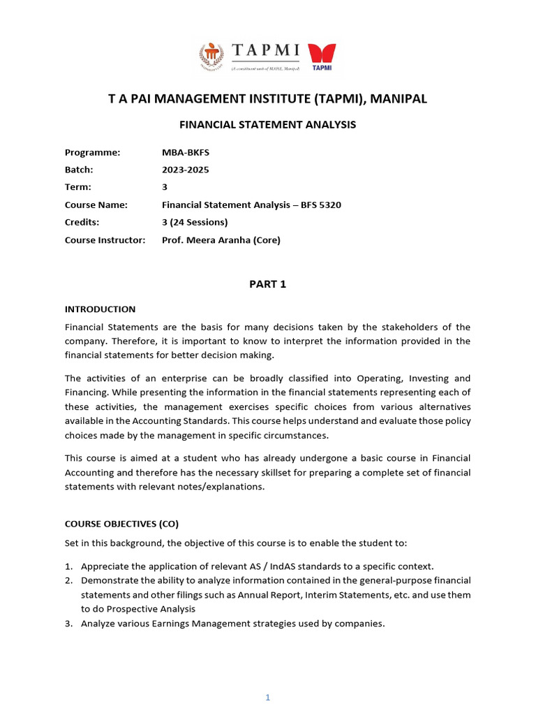 Financial Statement Analysis Course Overview | PDF | Leadership ...