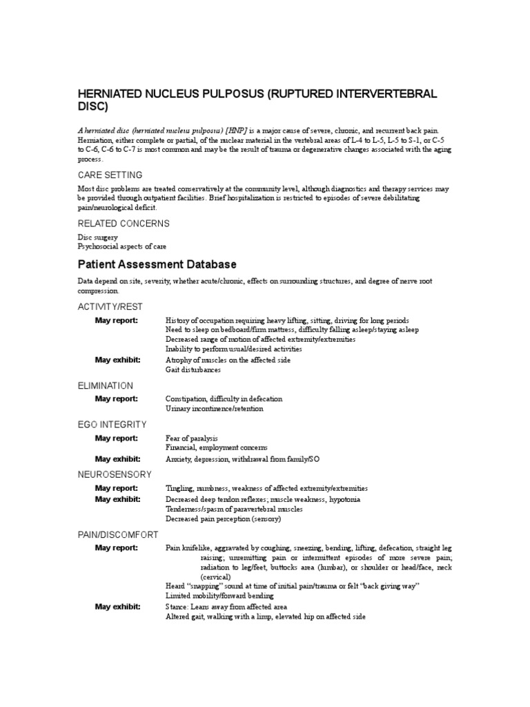 Herniated Nucleus Pulposus - Ruptured Inter Vertebral Disc | PDF | Pain ...