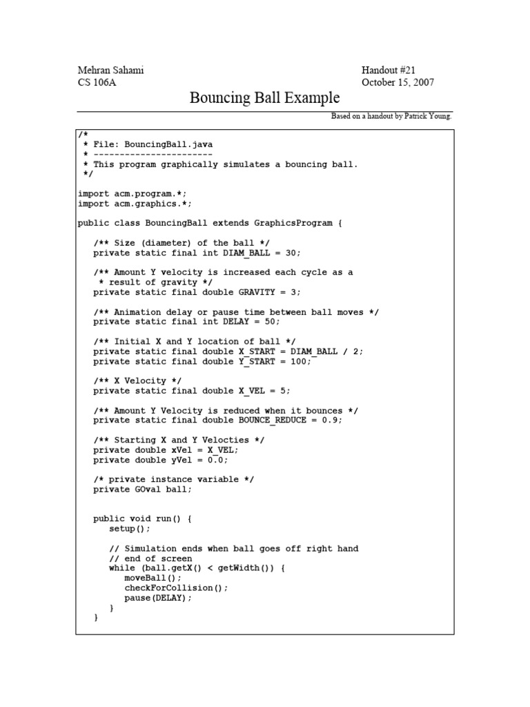 21 Bouncing Ball Example | PDF | Motion (Physics) | Software Engineering