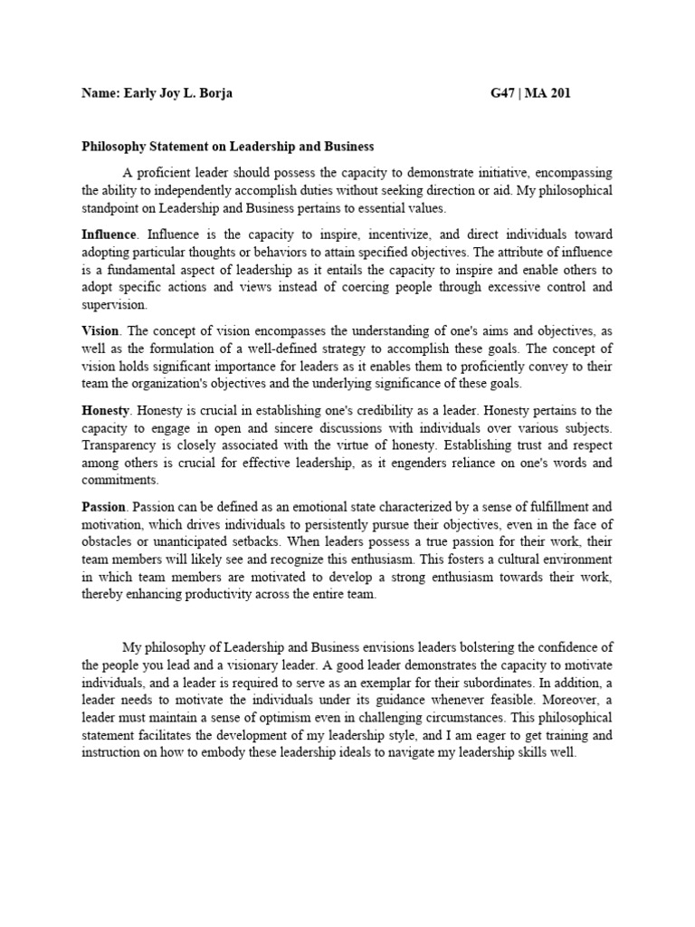 Leadership and Business Philosophy | PDF | Leadership | Motivational