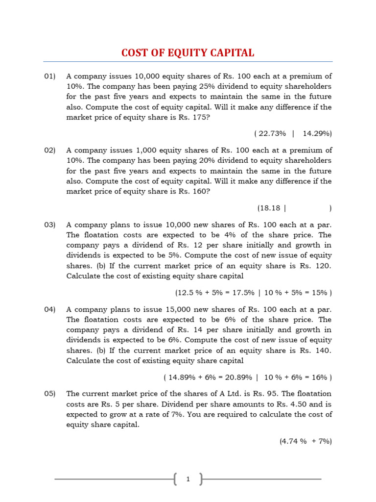 Cost of Equity Capital 6.12.2023 | PDF