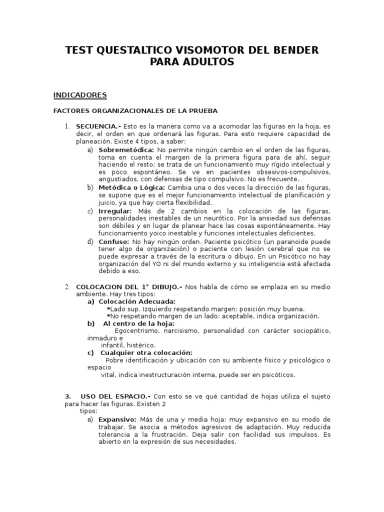 Bender Adulto | PDF | Psicosis | Esquizofrenia