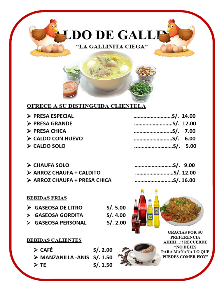 Caldo de Gallina Carta Menu | PDF