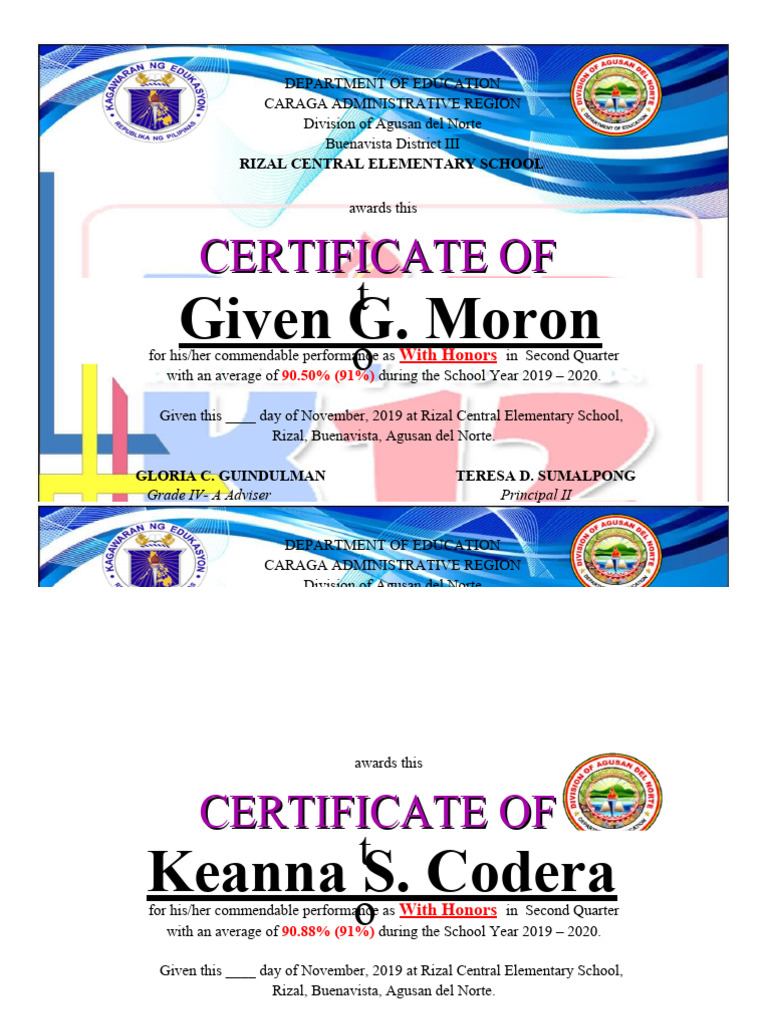 2nd Quarter Recognition Certificates | PDF