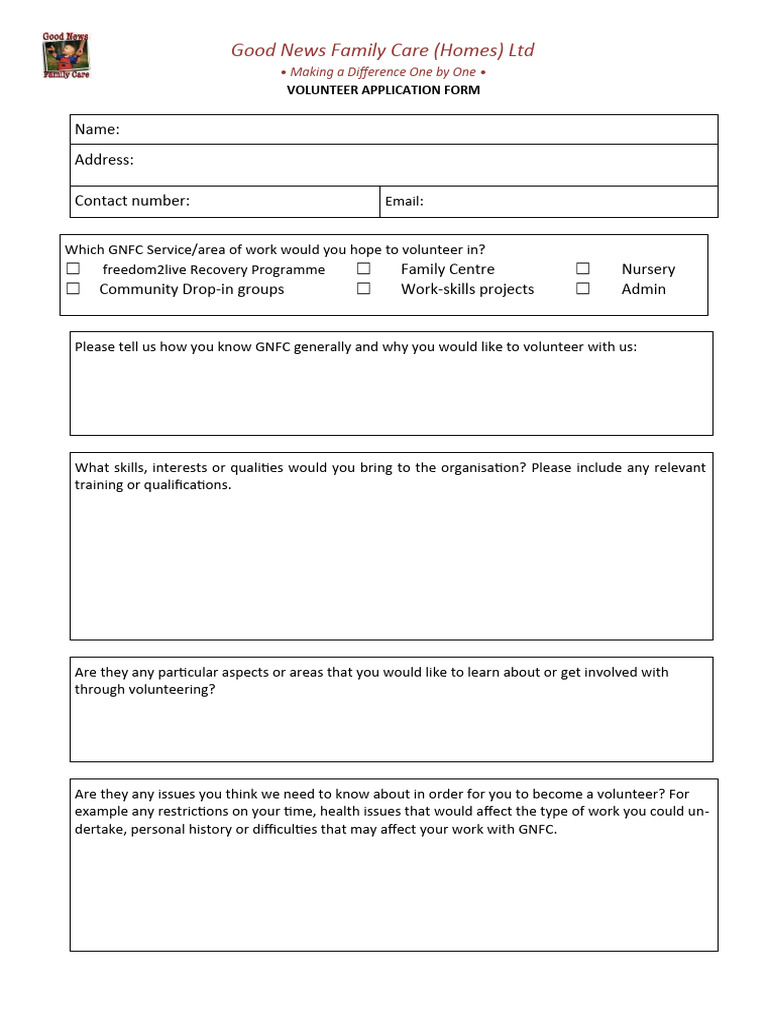 Volunteer Application Form 20 | Download Free PDF | Volunteering