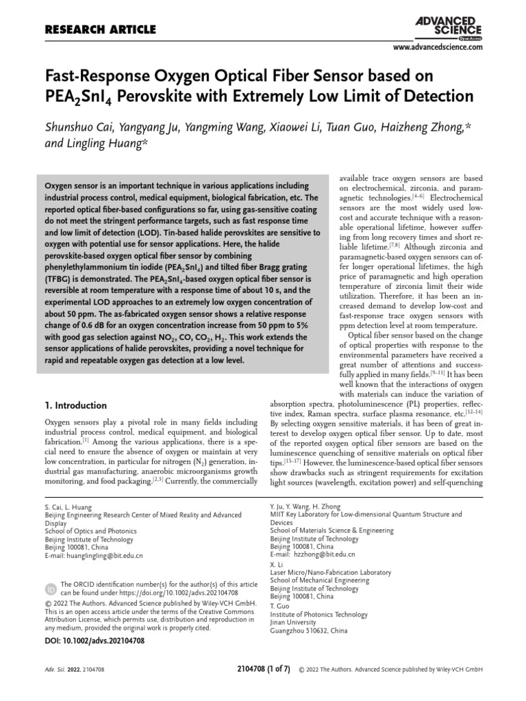 Fast-Response Oxygen Optical Fiber Sensor Based On | PDF | Optical ...