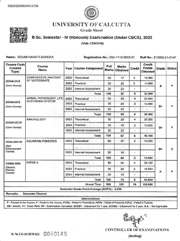 3rd Sem Marksheet | PDF