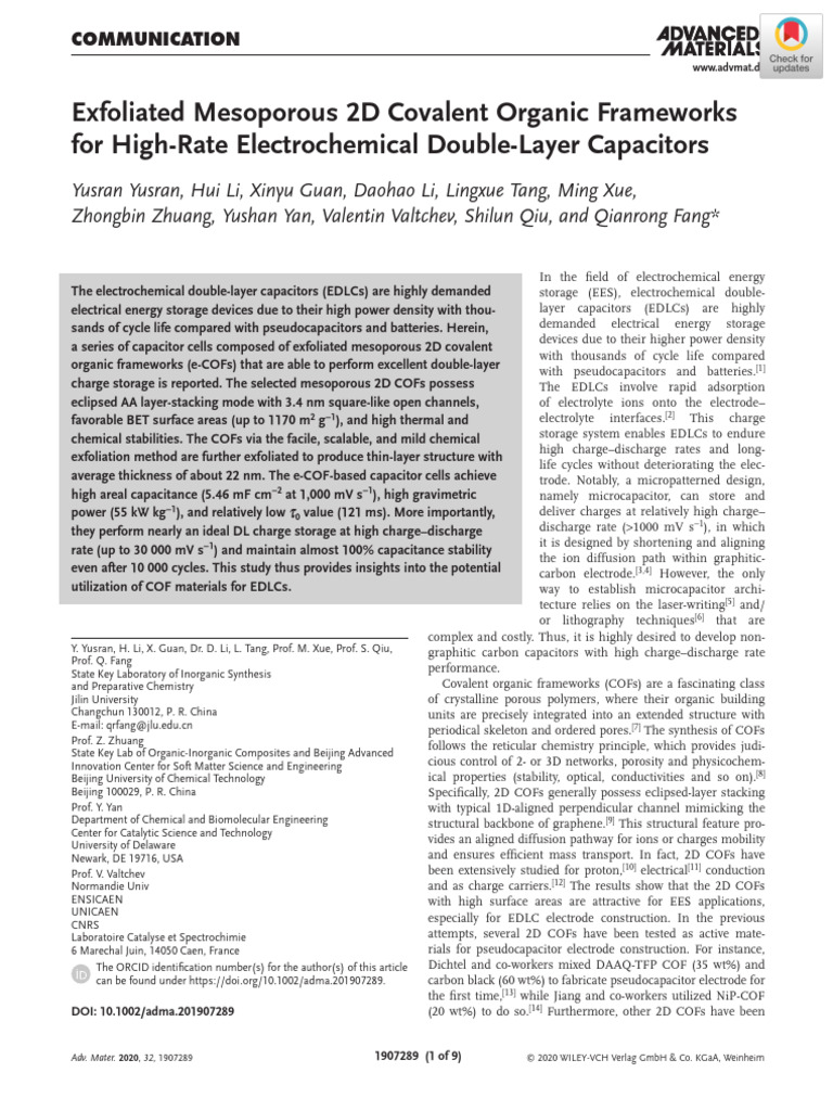 Yusran Et Al, Adv. Mater. 32, 1907289 (2020) | PDF | Nature | Physical Sciences