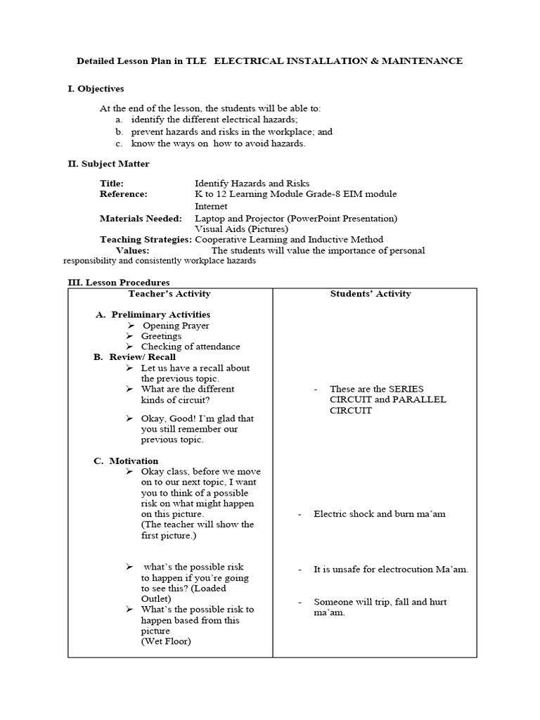 Detailed Lesson Plan in TLE ELECTRICAL INSTALLATION | PDF