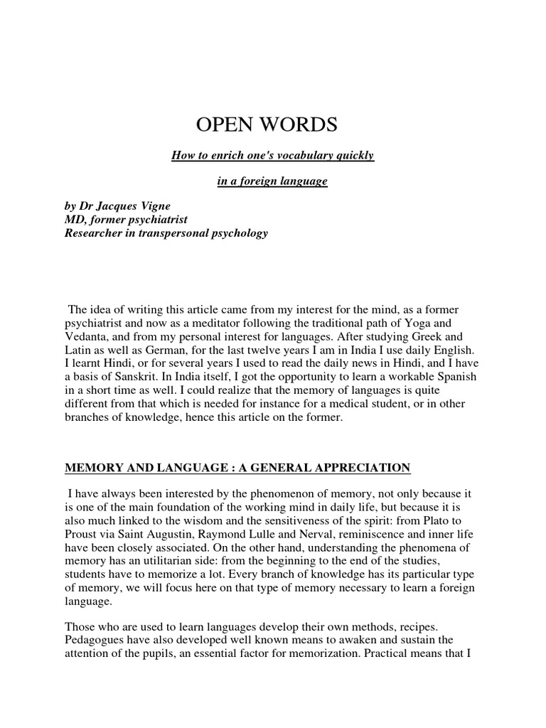 Open Words | PDF | Mental Image | Memory