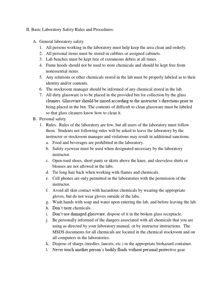 Basic Laboratory Safety Rules | PDF | Laboratories | Occupational ...