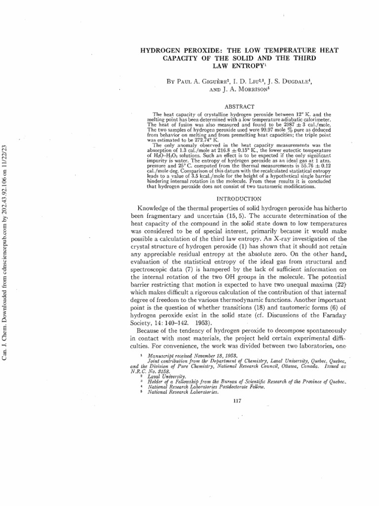 Giguère Et Al 2011 Hydrogen Peroxide The Low Temperature Heat Capacity ...