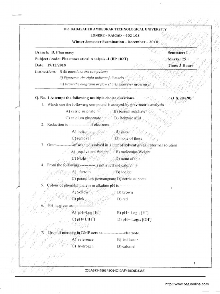 Bpharmacy 1 Sem Pharmaceutical Analysis 1 Bp102t Dec 2018 | PDF