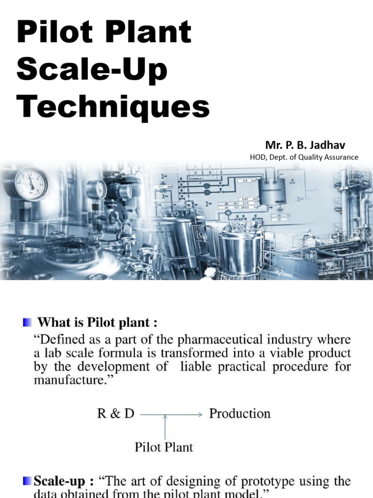 Pilot Plant Scale-Up Techniques: Mr. P. B. Jadhav | PDF