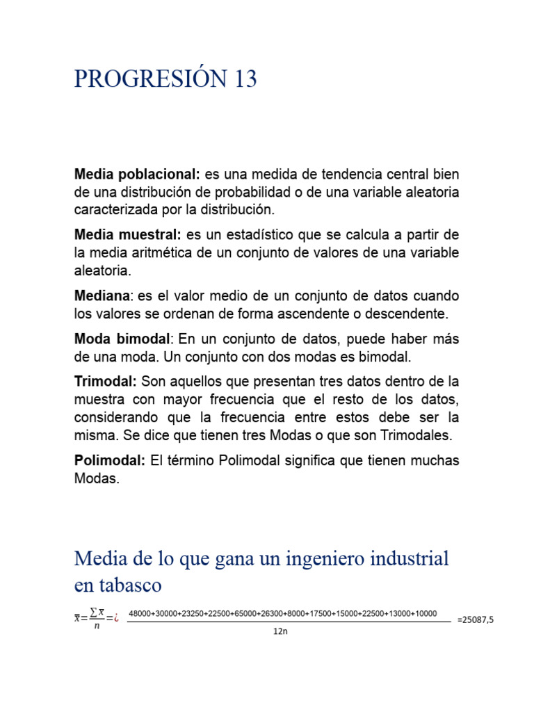 Progresión 13: Media de Lo Que Gana Un Ingeniero Industrial en Tabasco | PDF | Media | Modo ...