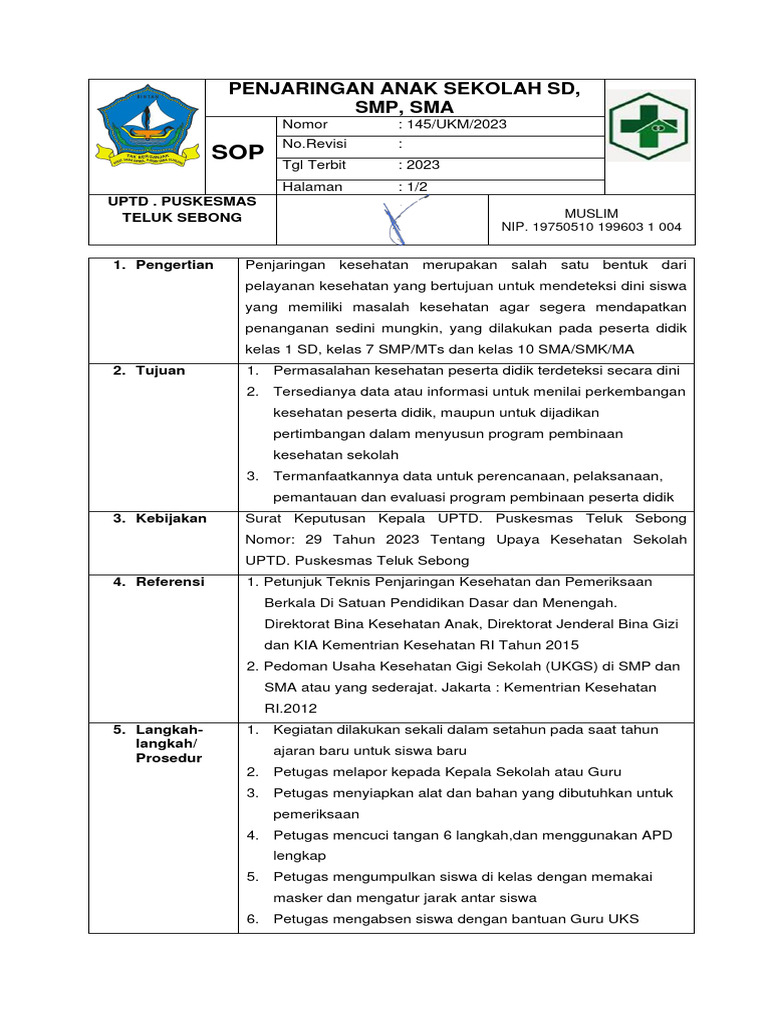 SOP Penjaringan | PDF