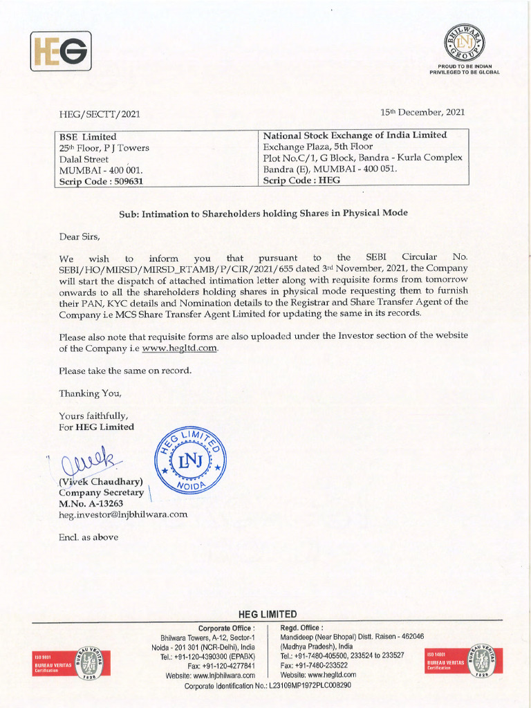 Update PAN & KYC for HEG Shareholders | PDF