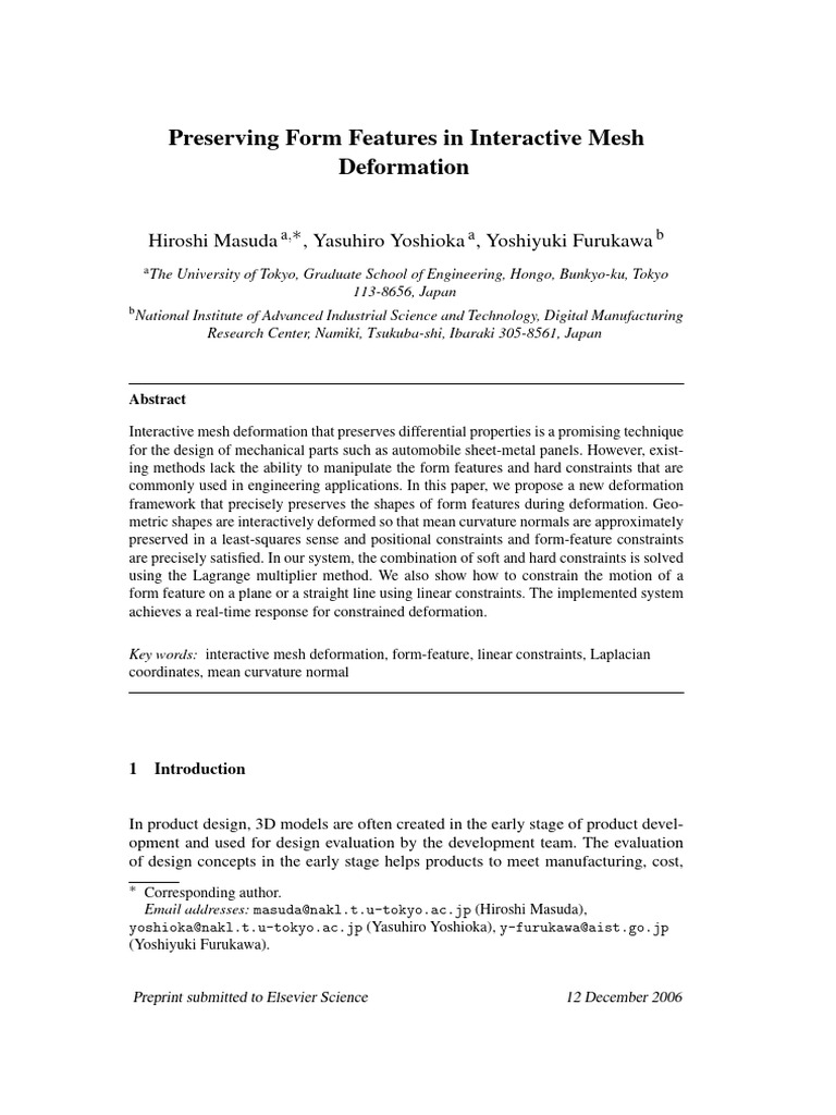 2006-Masauda-Preserving Form Features in Interactive Mesh | PDF | Least ...