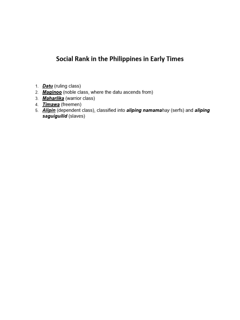 Social Rank in the Philippines in Early Times | PDF | Estates (Social ...