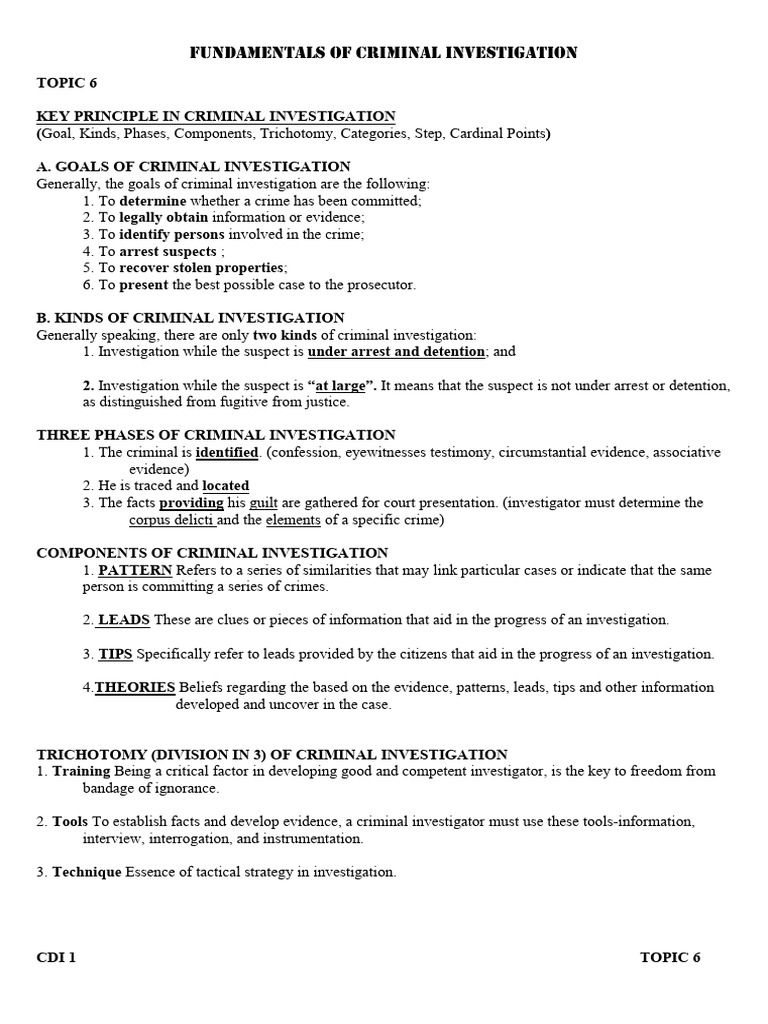 CDI 1 TOPIC 6 Key Principle in CI | PDF | Crime Scene | Crimes