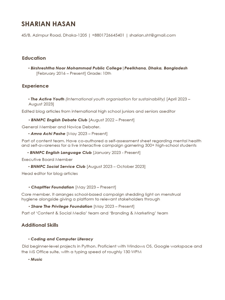 Sharian Hasan's Academic and Experience Profile | PDF | Career & Growth