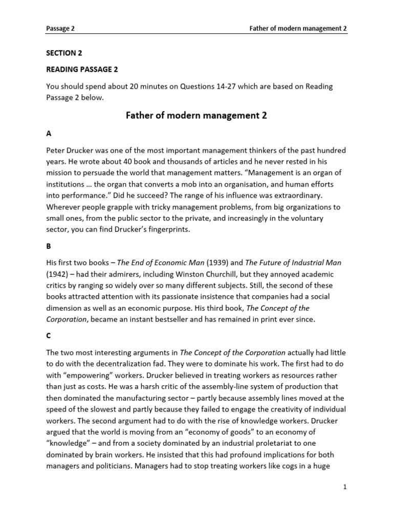 38 Passage 2 - Father of Modern Management 2 Q14-27 | PDF | Employment ... 38 Passage 2 - Father of Modern Management 2 Q14-27 | PDF | Employment ...