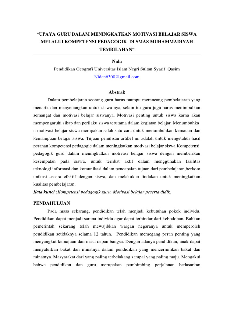 Upaya Guru Dalam Meningkatkan Motivasi Belajar Siswa Melalui Kompetisi Pedagogik Guru Dismas ...