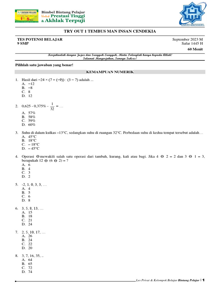 TO 1 tembus MAN Insan Cendekia 2023-2024 (TPB) | PDF