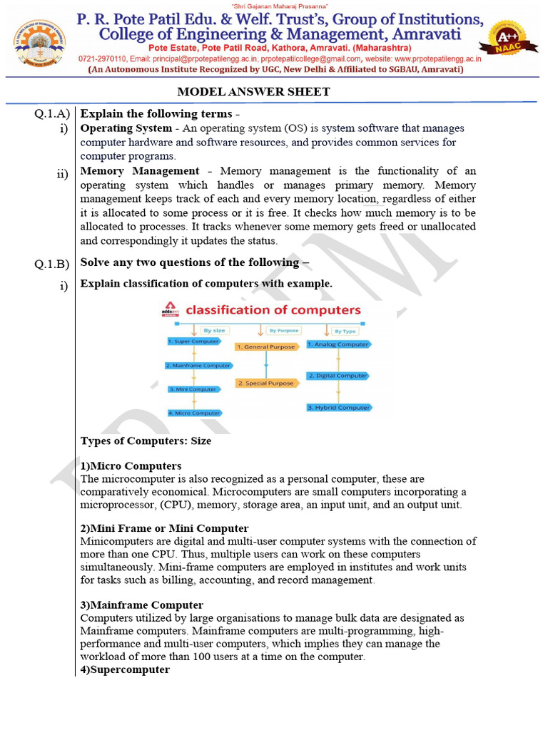 MSE II Model Answer Sheet | PDF | Operating System | Microcomputers
