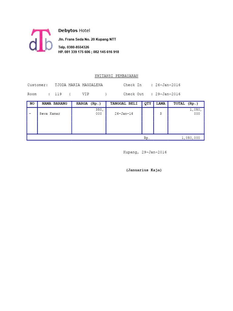 Kwitansi Debytos Hotel | PDF