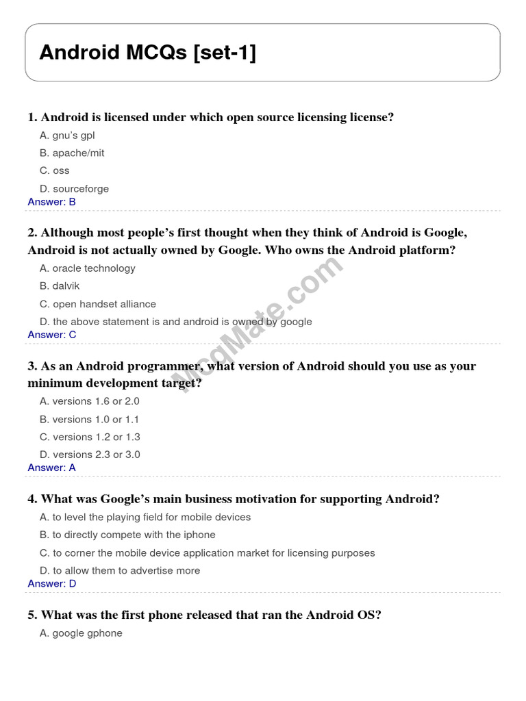 Android Set 1 Pdf Android Operating System Java Programming Language