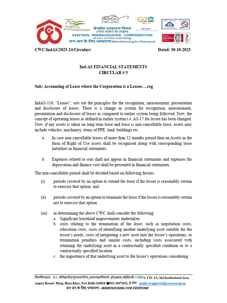 Ind As Circular 5 | PDF | Lease | Debits And Credits