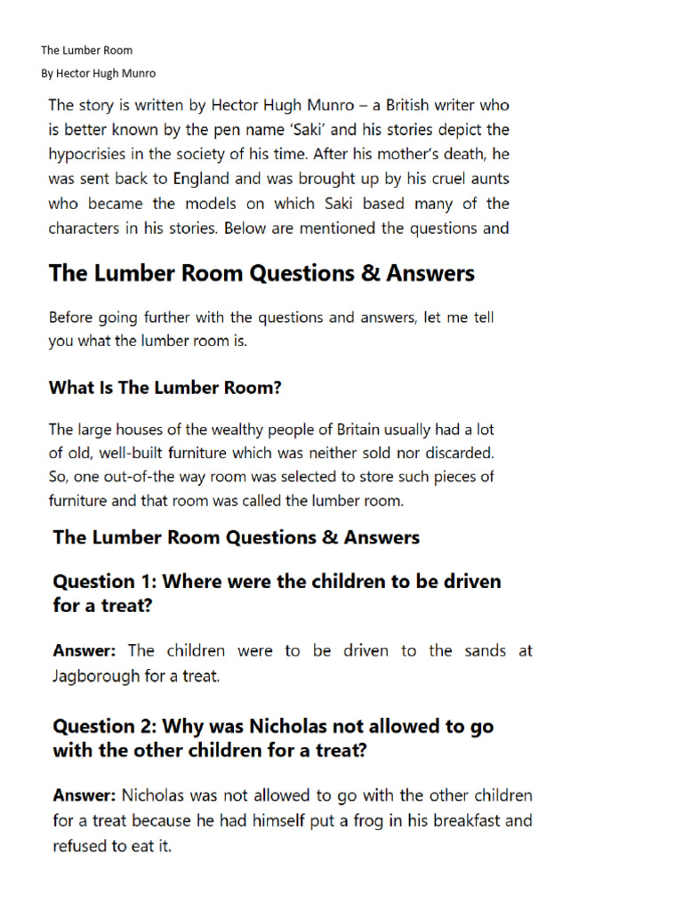 The Lumber Room by H.H. Munro | PDF