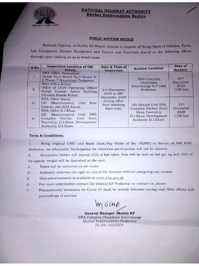 Public Auction Notice For Dispose Off Scrap Parts of Vehicles Tyres Lab ...
