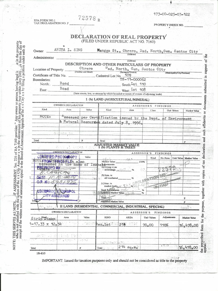 Tax Declaration 72578 | PDF