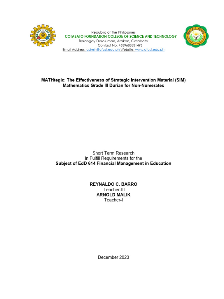 Action Research Final Sim2022111 | PDF | Learning | Learning Disability